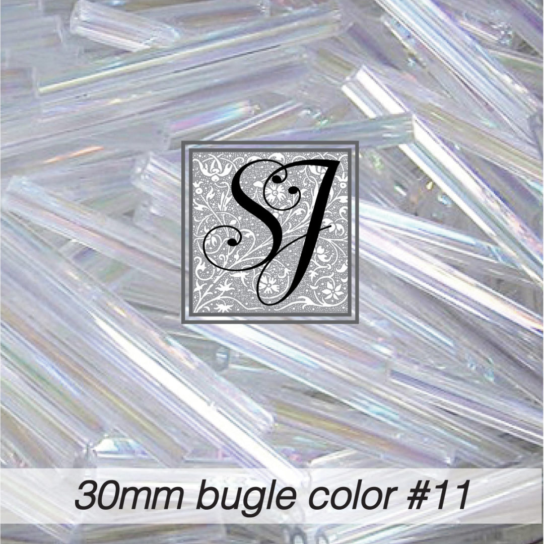 30mm bugle beads color #11 Crystal A/B | SJ Designs