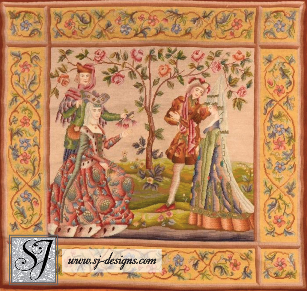 c1860 needlepoint tapestry in the medieval style 45″ x 46″ | SJ Designs