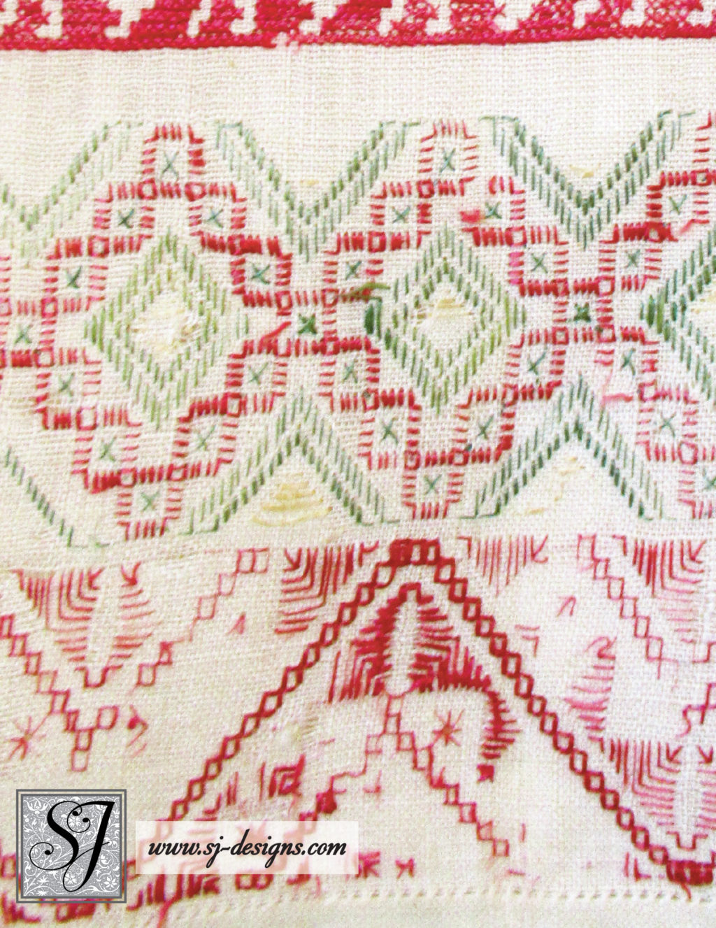 c1840s Mexican Sampler borders Aztec stitch silk thread 21″ x 30″ stag ...