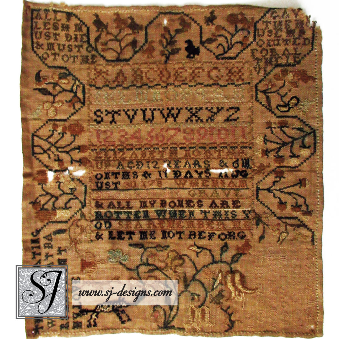 1780s Elizabeth Northrup Colonial sampler with morbid verses & unusual ...