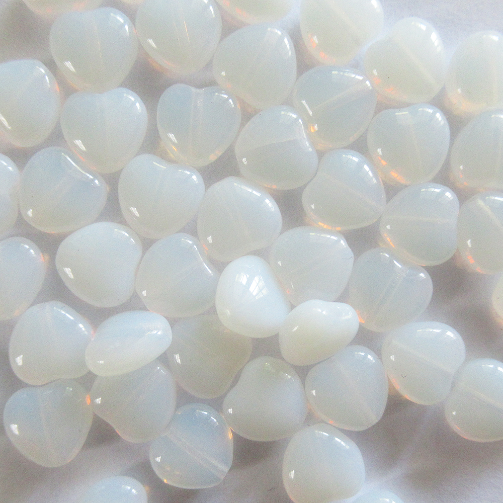 vintage Czech Opal Milk Glass 8mm Heart beads | SJ Designs